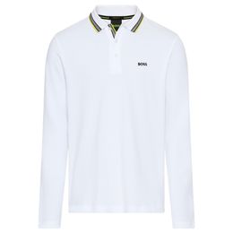 BOSS Green Herren Langarm-Poloshirt "Plisy", wei&szlig;, Gr. XL, Jersey, Obermaterial: 100% Baumwolle, Shirts, mit Streifen am Kragen