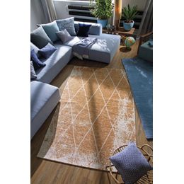 Teppich Tom Tailor HOME, B:50cm H:5mm L:80cm, gold, Wolle, Wohnzimmer, Teppiche, "Fine Lines", Flachgewebe, Rauten Design, ideal im Wohnzimmer &