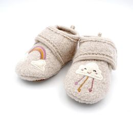 MaxiMo Baby Lauflernschuh, Gr. 23, beige, Obermaterial: 100% Wolle, bestickt, mehrfarbig, Schuhe, Wolle, Klettverschluss, Gummizug