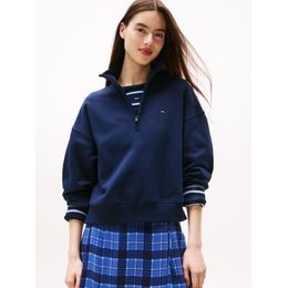 Tommy Jeans Damen Sweatshirt "TJW BXY S-FLAG 1/4 ZIP", blau, Gr. M, unifarben, Sweatware, Obermaterial: 100% Baumwolle, Sweatshirts