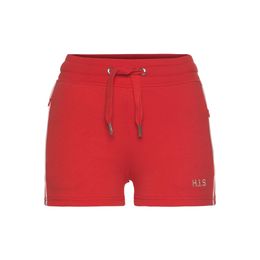 H.I.S. H.I.S Damen Shorts, Gr. 32, rot, Interlock, Obermaterial: 60% Baumwolle, 40% Polyester, bestickt, unifarben, Basic, Hosen, mit Piping an der Seite
