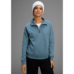 Kangaroos Damen Sweatshirt, blau, Gr. 44, angeraute Sweatware, Obermaterial: 60% Baumwolle, 40% Polyester, Sweatshirts, mit Troyer-Kragen