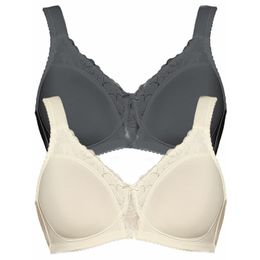 Viania Damen Soft-BH "2er Pack Soft BH Helga", Gr. 80cream graphite, Stoff, Obermaterial: 68% Polyester PES. 13% Elasthan EL. 12% Baumwolle CO. 7%