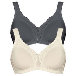 Viania Damen Soft-BH "2er Pack Soft BH Helga", Gr. 100, grau, Stoff, Obermaterial: 68% Polyester PES. 13% Elasthan EL. 12% Baumwolle CO. 7% Polyamid