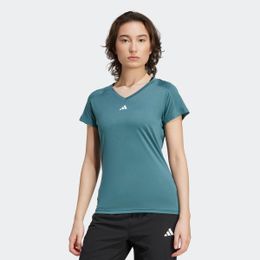 Damen T-Shirt "AEROREADY TRAIN ESSENTIALS MINIMAL BRANDING V-NECK", weiß, Gr. L, adidas Performance, Obermaterial: 93% Polyester, 7% Elasthan,