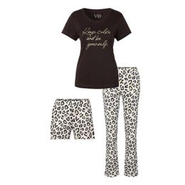 Vivance Dreams Damen Pyjama, Gr. 36, grau, Single Jersey, Obermaterial: 50% Baumwolle, 50% Viskose, Homewear-Sets, mit Leo-Print