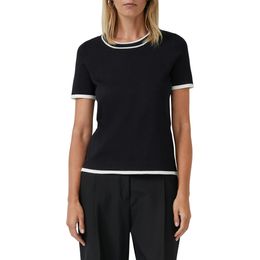 Damen Kurzarmpullover, schwarz, Gr. 34, s.Oliver BLACK LABEL, kontrastfarbene Details, unifarben, Feinstrick, Obermaterial: 70% Viskose, 30%