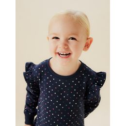 name it M&auml;dchen Minikleid "NMFOEANA LS SWE DRESS BRU PB", blau, Gr. 116, bedruckt, Jersey, Obermaterial: 95% Baumwolle, 5% Elasthan, Kleider
