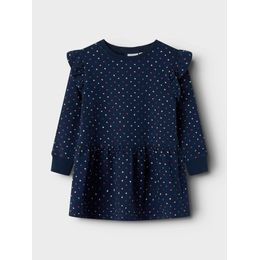 name it M&auml;dchen Minikleid "NMFOEANA LS SWE DRESS BRU PB", blau, Gr. 122, bedruckt, Jersey, Obermaterial: 95% Baumwolle, 5% Elasthan, Kleider