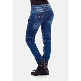 Cipo & Baxx CIPO & BAXX Damen Slim-fit-Jeans "Jeans", blau, Basic, Gr. 27, unifarben, 99% Baumwolle, 1% Elasthan, Jeans, mit modischen Ziern&auml;hten, WD358