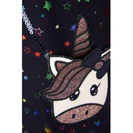 happy girls M&auml;dchen Strickkleid, blau, Gr. 92, bedruckt, Feinstrick, Obermaterial: 70% Baumwolle, 30% Polyester, Kleider, mit tollem Einhorn-Motiv