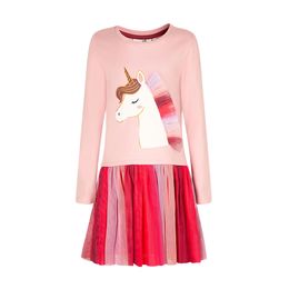happy girls M&auml;dchen Midikleid, rosa, Gr. 98, bedruckt, Jersey, Obermaterial: 95% Baumwolle, 5% Elasthan. Futter: 100% Polyester. Unterteil: 100%
