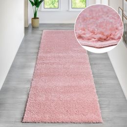 Läufer Bruno Banani, B:67cm H:30mm L:230cm, rosa, Kunstfaser, Flur, Teppiche, "Shaggy Soft", Läufer, Brücke, gewebt, Uni-Farben, besonders weich