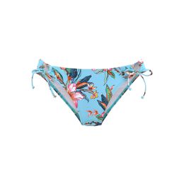 Lascana Damen Bikini-Hose "Malia", blau, Gr. 34, bedruckt, floral, Microfaser, Microfaser, Polyamid, Badehosen, zum Binden mit tropischem Print