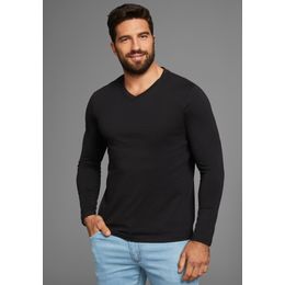 MAN'S WORLD MAN'S WORLD Herren Langarmshirt, schwarz, Basic, Gr. S, unifarben, Jersey, Obermaterial: 100% Baumwolle, Shirts, auch zum Unterziehen
