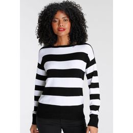 AJC Damen Strickpullover, schwarz-wei&szlig;, Gr. 44, geringelt, gestreift, Feinstrick, Obermaterial: 70% Viskose, 30% Polyamid, Pullover, mit