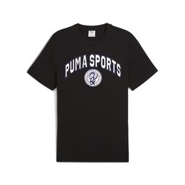 T-Shirt Puma "Wardrobe Essentials Sports Legacy T-Shirt Herren", Herren, Gr. L, schwarz, 100% Baumwolle, bedruckt, regular fit, Rundhals, Shirts