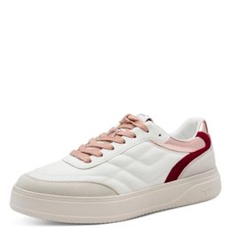 Tamaris Damen Plateausneaker, Gr. 38, wei&szlig;, Leder, Lederimitat, gesteppt, unifarben mit Farbeins&auml;tzen, Schuhe, Freizeitschuh, Halbschuh, Schn&uuml;rschuh