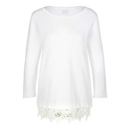 Madeleine Mode MADELEINE Damen Longpullover "Pullover Schmaler Pullover mit Spitzensaum", wei&szlig;, Modern, Gr. 36, Obermaterial: 70% Viskose CV. 30% Polyamid PA.,