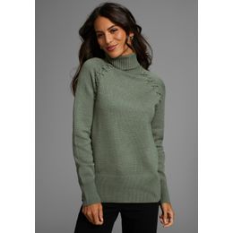 Laura Scott Damen Rollkragenpullover, gr&uuml;n, Gr. 42, clean, unifarben, Strick, Obermaterial: 50% Viskose, 26% Polyamid, 24% Polyester, Pullover, mit