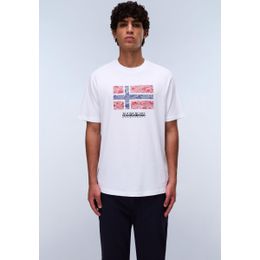 Napapijri Herren T-Shirt "DRAPEAU", wei&szlig;, Gr. M, Jersey, Obermaterial: 100% Baumwolle, Shirts, mit Print, Rundhals, Jersey
