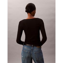 Damen Langarmshirt "LS WOVEN LABEL 2X2 RIB SCOOP NEC", schwarz, Gr. XL, Calvin Klein Jeans, unifarben, Web, Obermaterial: 94% Baumwolle, 6% Elasthan,