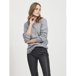 Vila Damen Rundhalspullover "VIRIL O-NECK L/S KNIT TOP - NOOS", grau, Gr. XL, meliert, unifarben, Feinstrick, Obermaterial: 50% Viskose, 27% Nylon,