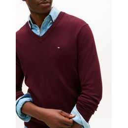 Tommy Hilfiger Herren V-Ausschnitt-Pullover "PIMA ORG CTN CASHMERE V NECK"deep burgundy, Gr. S, Obermaterial: 92% Baumwolle, 8% Kaschmir, Pullover