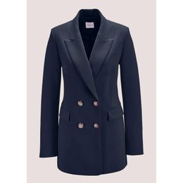 Madeleine Mode MADELEINE Damen Jackenblazer "Blazer Zweireihiger Longblazer mit Futter", grün, Gr. 44, Obermaterial: 73% Polyester PES. 23% Viskose CV. 4% Elasthan