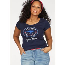 Kangaroos Damen T-Shirt, blau, Gr. 44, bedruckt, kontrastfarbene Details, Rippware, Obermaterial: 100% Baumwolle, Shirts, Kurzarm, sehr figurbetont,
