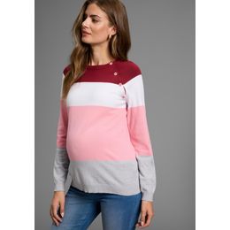 Neun Monate Damen Strickpullover "Ringel-Pullover f&uuml;r Schwangerschaft und Stillzeit", rot, Gr. 44, gestreift, Feinstrick, Obermaterial: 50% Viskose,