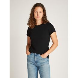 Damen T-Shirt "LOGO ELASTIC T-SHIRT", schwarz, Basic, Gr. M, Calvin Klein Jeans, unifarben, Single Jersey, Obermaterial: 100% Baumwolle, Shirts, mit