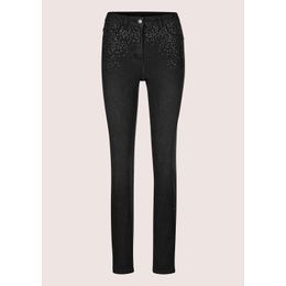 Madeleine Mode MADELEINE Damen Regular-fit-Jeans "Jeans Slim Fit Denim mit Strass", blau, Gr. 19, Obermaterial: 79% Baumwolle CO. 18% Polyester PES. 3% Elasthan