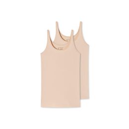 Schiesser Damen Unterhemd "T-Shirt 2er Pack", Gr. M, beige, Obermaterial: 95% Baumwolle CO. 5% Elasthan EL., Unterhemden
