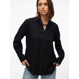 V&eacute;ro Moda VERO MODA Damen Hemdbluse "VMLINN LINEN LS SHIRT WVN NOOS", schwarz, Gr. S, unifarben, Web, Obermaterial: 55% Leinen, 45% Viskose, Blusen,
