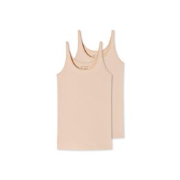 Schiesser Damen Unterhemd "T-Shirt 2er Pack", Gr. XXL, beige, Obermaterial: 95% Baumwolle CO. 5% Elasthan EL., Unterhemden