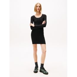 Tommy Jeans Damen Jerseykleid "TJW IRREGULAR RIB MINI DRESS", schwarz, Gr. M, unifarben, Jersey, Obermaterial: 95% Baumwolle, 5% Elasthan, Kleider,
