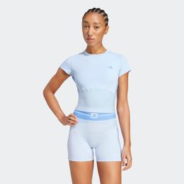 Damen T-Shirt "HYG RIB BABY T", blau, Gr. L, adidas Performance, Obermaterial: 88% Polyester, 12% Elasthan, Shirts