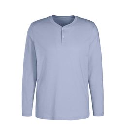H.I.S. H.I.S Herren Langarmshirt "- Henleyshirt langarm", blau, Gr. L, meliert, Slub, Obermaterial: 100% Baumwolle, Shirts, Langarm, Shirt mit Knopfleiste