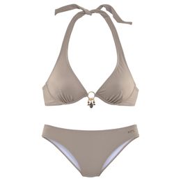 Bruno Banani Damen B&uuml;gel-Bikini, grau, Gr. 36, unifarben, Microfaser, Bikini-Sets, mit gold-schwarzenen Accessories