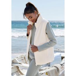 ELBSAND Damen Fleeceweste, beige, Gr. 36, unifarben, Obermaterial: 100% Polyester, Westen, mit seitlichen Rei&szlig;verschl&uuml;ssen und hohen Kragen