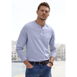 H.I.S. H.I.S Herren Langarmshirt "- Henleyshirt langarm", blau, Gr. S, meliert, Slub, Obermaterial: 100% Baumwolle, Shirts, Langarm, Shirt mit Knopfleiste
