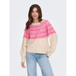 Only Damen Strickpullover "ONLSIDONA LIFE LS JQ O-NECK KNT", rosa, Gr. S, gemustert, Strick, Obermaterial: 82% Polyester, 14% Polyacryl, 4% Wolle,