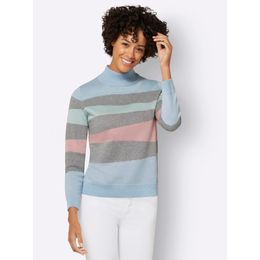 Casual Looks Damen Stehkragenpullover "Pullover", blau, Gr. 38, gemustert, gestreift, mehrfarbig, 64% Baumwolle, 36% Polyacryl, Pullover