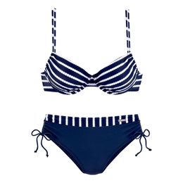 Lascana Damen B&uuml;gel-Bikini, blau, Gr. 38, gestreift, kontrastfarbene Details, Polyamid, Bikini-Sets, mit h&ouml;herer geschnittener Bikini-Hose