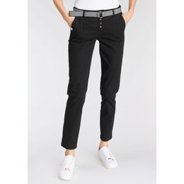 DELMAO Damen Chinohose, schwarz, Gr. 42, unifarben, Twill, Obermaterial: 98% Baumwolle, 2% Elasthan, Hosen, mit passendem G&uuml;rtel