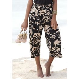 Lascana Damen Culotte "mit luftig-weitem Bein", grau, Gr. 38, bedruckt, Jersey, Obermaterial: 95% Viskose, 5% Elasthan, Hosen, mit Blumendruck,