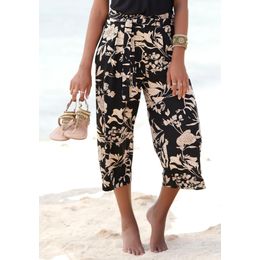 Lascana Damen Culotte "mit luftig-weitem Bein", grau, Gr. 42, bedruckt, Jersey, Obermaterial: 95% Viskose, 5% Elasthan, Hosen, mit Blumendruck,