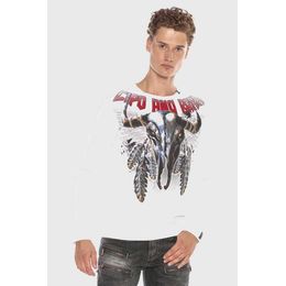 Cipo & Baxx CIPO & BAXX Damen T-Shirt "Sweatshirts", wei&szlig;, Gr. S, bedruckt, 95% Baumwolle, 5% Elasthan, Shirts, mit coolem Print
