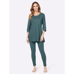 Ascafa Damen Schlafanzug, Gr. 36, blau, Leggings: 95%BW, 5%EL, 195gsm% 2 Teile mit untersch. Material, 50% Baumwolle, 50% Modal, Hose:95% Baumwolle,